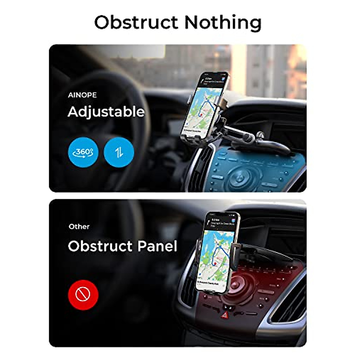 AINOPE CD Slot Car Phone Holder Mount 3 in 1 Multiple Choices Gravity Phone Holder Mount for Car Vent with Metal Hook Car Phone Holder Compatible with iPhone 14, All 4-7 Inch Cell Phones