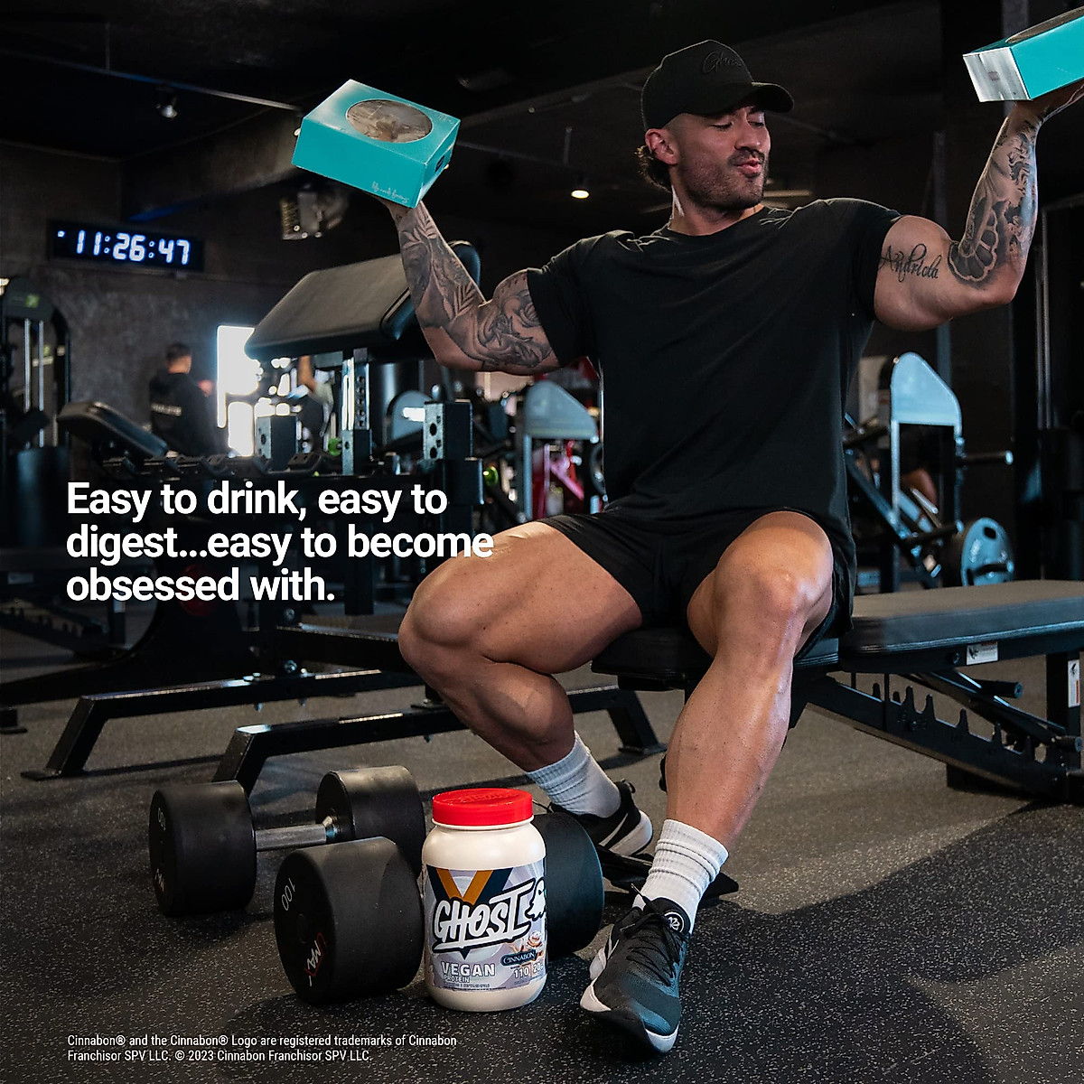 GHOST VEGAN Protein Powder, Cinnabon - 2lb, 20g of Protein - Plant-Based Pea & Organic Pumpkin Protein - ­Post Workout & Nutrition Shakes, Smoothies, & Baking - Soy & Gluten-Free