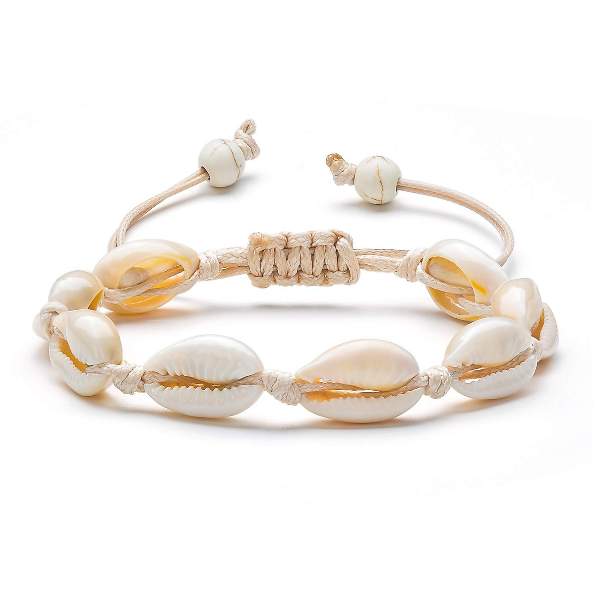 Fesciory Puka Shell Anklet for Women Summer Natural Cowrie Adjustable Ankle Bracelet, Handmade Boho Hawaiian Beach Seashell Jewelry (Shell Anklet Beige Rope)
