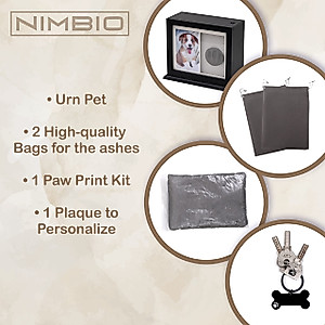 NIMBIO Dog Urns for Ashes, Pet Urn, Cat Pet Urn with Photo Frame and Paw Print Kit Sturdy Space 11.6 x 5.9 x 9.8 in | Premium Pine Wood Pet Urns | Two Bags for Ashes + Plaque for ID
