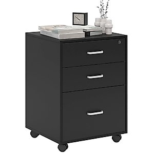 SogesHome File Cabinet with 3 Drawers, Office Storage File Cabinet on Wheels, Under Desk Filing Drawer Storage for Home (Black)