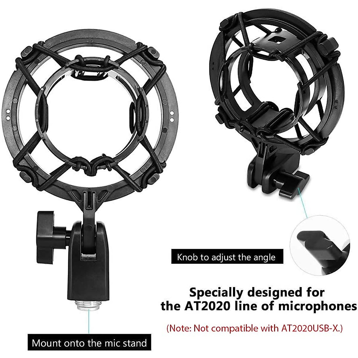 Etour AT2020 Microphone Shock Mount with Pop Filter, [Custom Built for AT2020 Mic] Anti-Vibration Suspension Shock Mount Holder Clip Compatible with audio technica at2020 line Kit