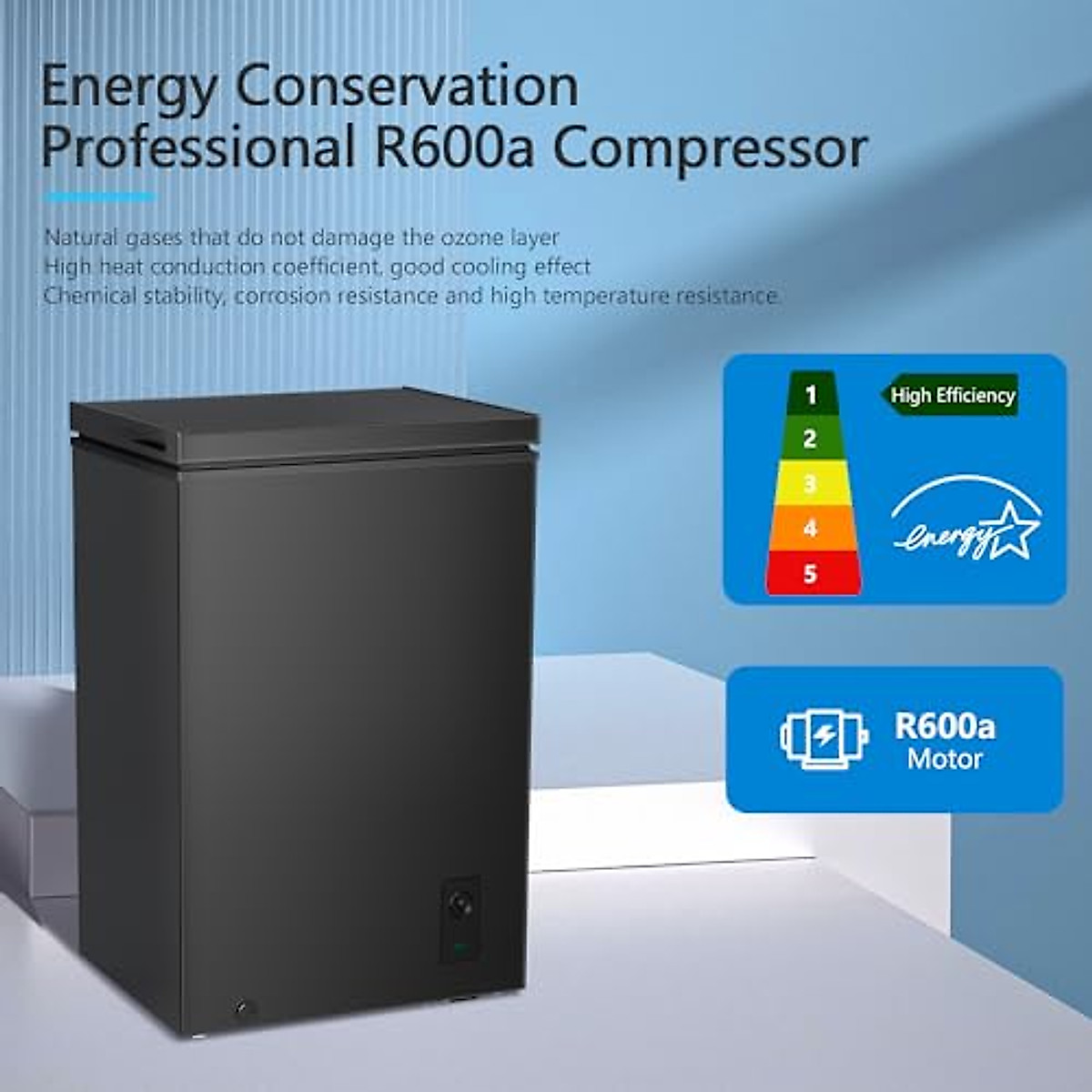 R.W.FLAME Chest Freezer 2.8 Cubic Feet, Small Deep Freezer with Basket, Adjustable Temperature, Energy Saving, Top open Door Mini Compact Freezer