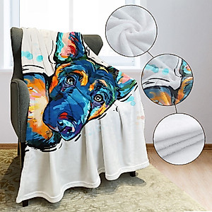 YISUMEI German Shepherd Dog Throw Blanket Modern Watercolor Print Fleece Blanket Soft Warm Cozy for Sofa Couch Bed 50"x60"