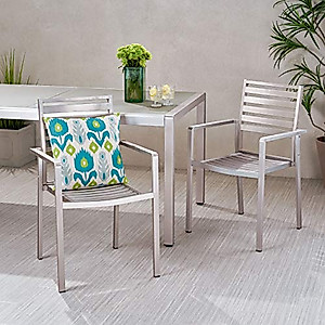 Daisy Outdoor Modern Aluminum Dining Chair (Set of 2), Silver