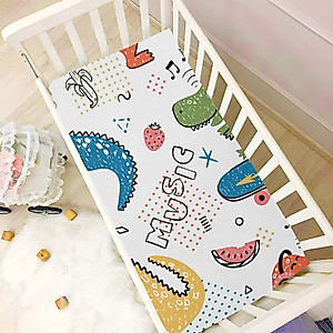 Music Dinosaur Baby Crib Sheets Soft Toddler Bed Sheets Breathable Mattress Cover Playard Sheet for Crib Mattress Unisex Newborn Boy, 39 * 27 * 5in
