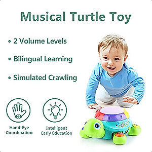 iPlay, iLearn Baby Musical Turtle Toy, Spanish English Bilingual Learning, Toddler Crawling Toys W/ Light & Sound, Infant Development Educational Birthday Gifts 6 7 8 9 10 12 Month 1 Year Old Boy Girl