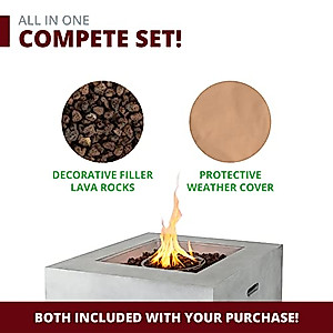 Kinger Home 32-Inch Outdoor Propane Smokeless Concrete Fire Pit for Patio, 50,000 BTU CSA Certified, Square