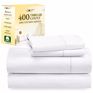 California Design Den King Size Sheets Set, Good Housekeeping Award Winner, 400 Thread Count 100% Cotton Sateen Deep Pocket King Sheet Set, 4-Pc King Sheets, Softer than Egyptian Cotton Sheets (White)