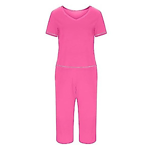 Today Deals Prime, Gamivas 2 Piece Sets for Women Plus Size Casual Floral Short Sleeve Tops Loose Pant, Pink Pajama Sets, Lightning Deals Of Today Prime Clearance