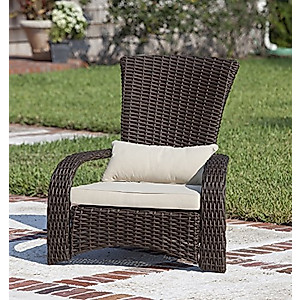 Patio Sense 62172 Deluxe Coconino Wicker Lounge Chair All Weather Wicker Armchair Lightweight Durable Adirondack Style Includes 3" Thick Beige Cushion & Lumbar Pillow - Mocha Finish