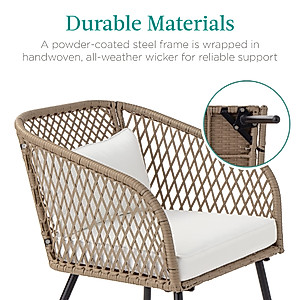 Best Choice Products 3-Piece Outdoor Wicker Bistro Set, Patio Dining Conversation Furniture for Backyard, Balcony, Porch w/Diamond Weave Design, Tempered Glass Side Table, 2 Chairs - Ivory