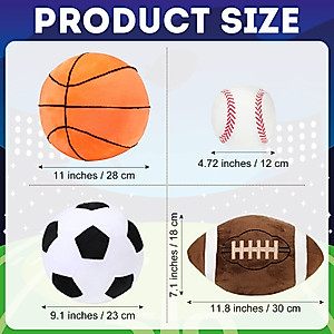 Sratte 4 Pcs Stuffed Sports Pillows Toy Set, Soft Plush Basketball Soccer Ball Football Baseball Pillow Sports Shaped Throw Pillows Cute Cushion Pillow for Room Bedroom Decor Indoor Gifts