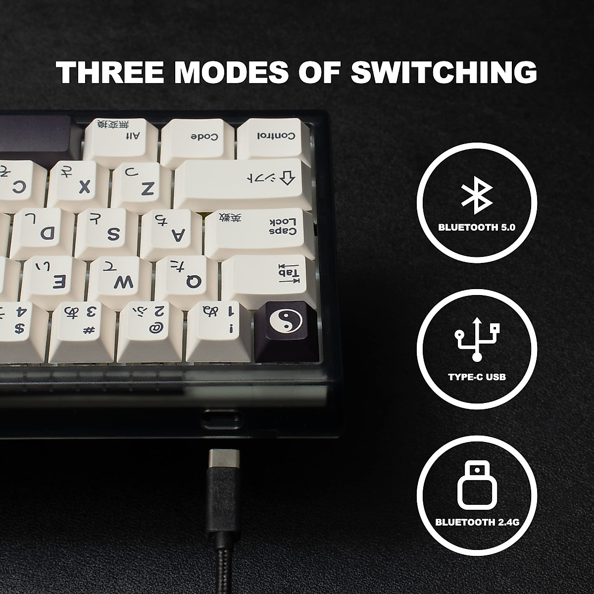 VN66 RGB Mechanical Keyboard 66keys Programmable Hot-Swappable Gaming Keyboard with Yellow Switch Support Bluetooth/Wired/2.4Ghz Tri-Mode (Yellow Switch, Black)