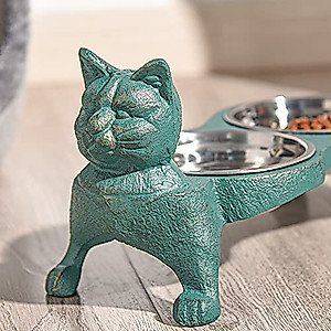 Sungmor Raised Bowls for Cats - Heavy Duty Non Slip Cast Iron Stands & 2 Stainless Steel Food Dish & Water Bowls - Great Pet Cats Feeder - Feeding & Watering Station Pet Supplies - 15.2x6.7x5.9 Inch