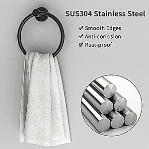 RARXTR Matte Black Hand Towel Holder for Bathroom Kitchen Towel Ring Modern Rounded Base Wall Mount SUS304 Stainless Steel