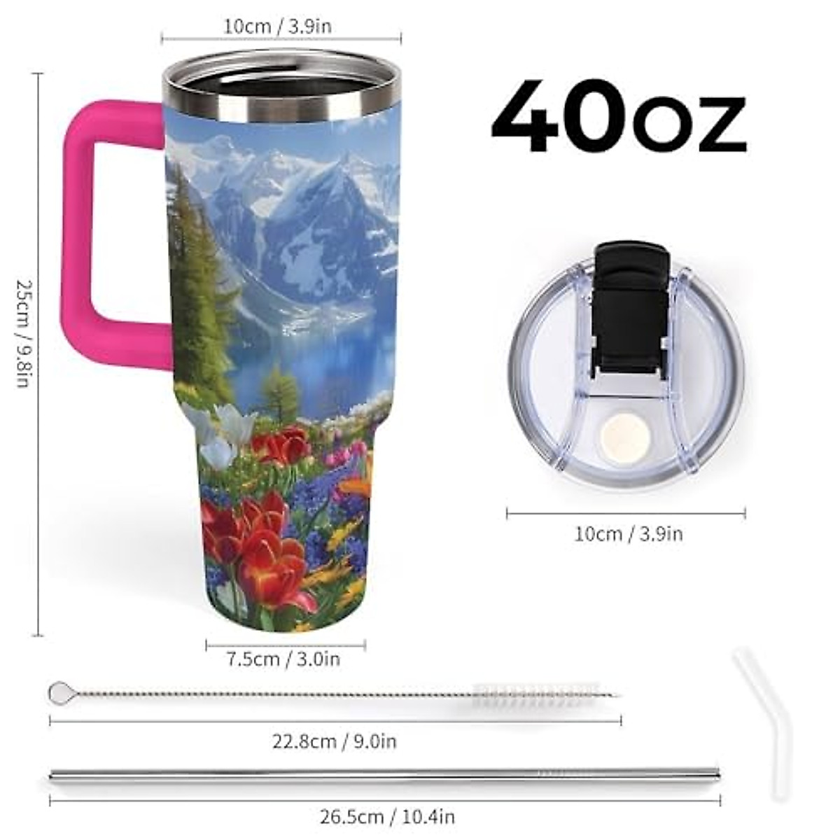 Tulips Floral 40 Oz Tumbler Insulated Stainless Steel Water Bottle Travel Mug Car Cup with Handle And Straw
