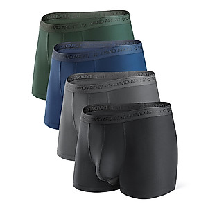 DAVID ARCHY Men's Underwear Micro Modal Dual Pouch Trunks Support Ball Pouch Bulge Enhancing Boxer Briefs for Men 3 or 4 Pack(M,Black/Dark Gray/Navy Blue/Olive Green)