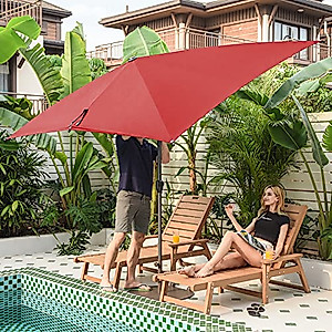 Gardesol 6.5 * 10 FT Patio Umbrella, Outdoor Table Umbrella with Push Button Tilt, 8 Sturdy Ribs, UV Protection, Solution-Dyed Fabric, Market Umbrella for Deck, Backyard, Pool, Red