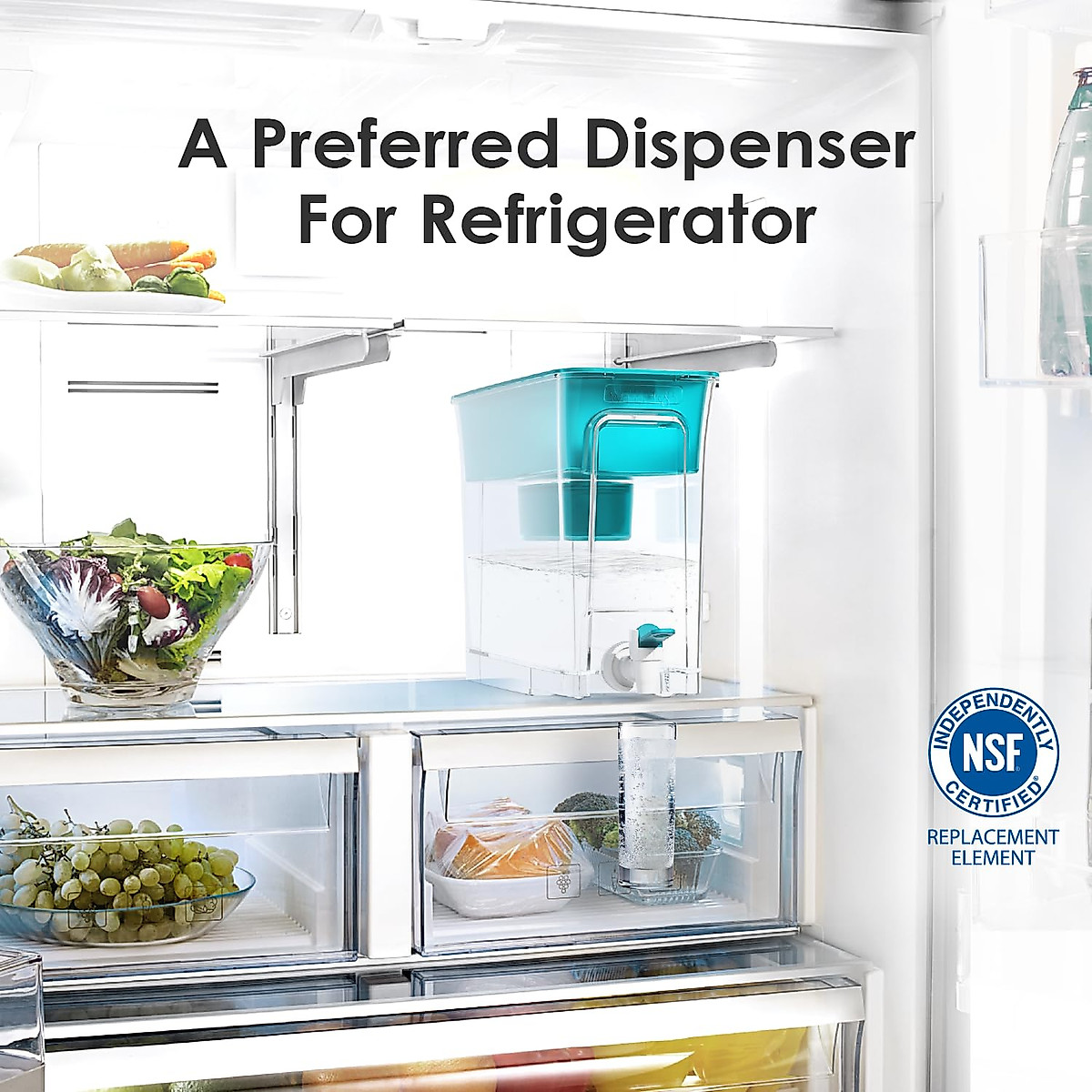 Waterdrop Slim Water Filter Dispenser, Large Capacity, 35-Cup, 200-Gallon Long-Life, 5X Lifetime, Reduces Chlorine, PFOA/PFOS and More, BPA Free, Turquoise (with 1 Filter)