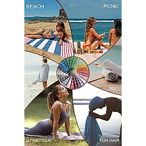 Park & Oz Turkish Beach Towel – Oversized 100% Cotton Quick-Dry & Sand-Free Blanket 72" x 40" – Ultra-Absorbent, Lightweight & Compact Pool Towel for Beach, Travel, Spa, Gym, Camping & Home