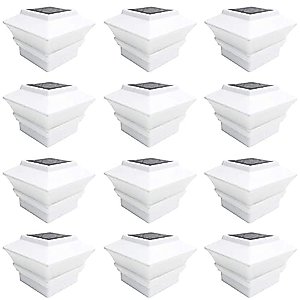 iGlow 12 Pack White Outdoor Garden 4 x 4 Solar LED Post Deck Cap Square Fence Light Landscape Lamp PVC Vinyl Plastic