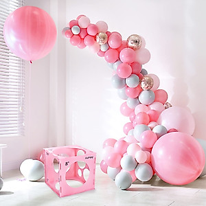 Auihiay Plastic Balloon Sizer Box Cube, Pink Collapsible Balloon Size Measurement Tool for Balloon Arches, Balloon Towers, Balloon Columns and Balloon Decorations (2-10 Inch)