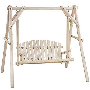 67 Inch Log Swing Stand Porch Swing Set Wood Bench Swing Stand A-Frame Patio Furniture Swing Chair Outdoor Rustic Curved Garden Swing Yard Play