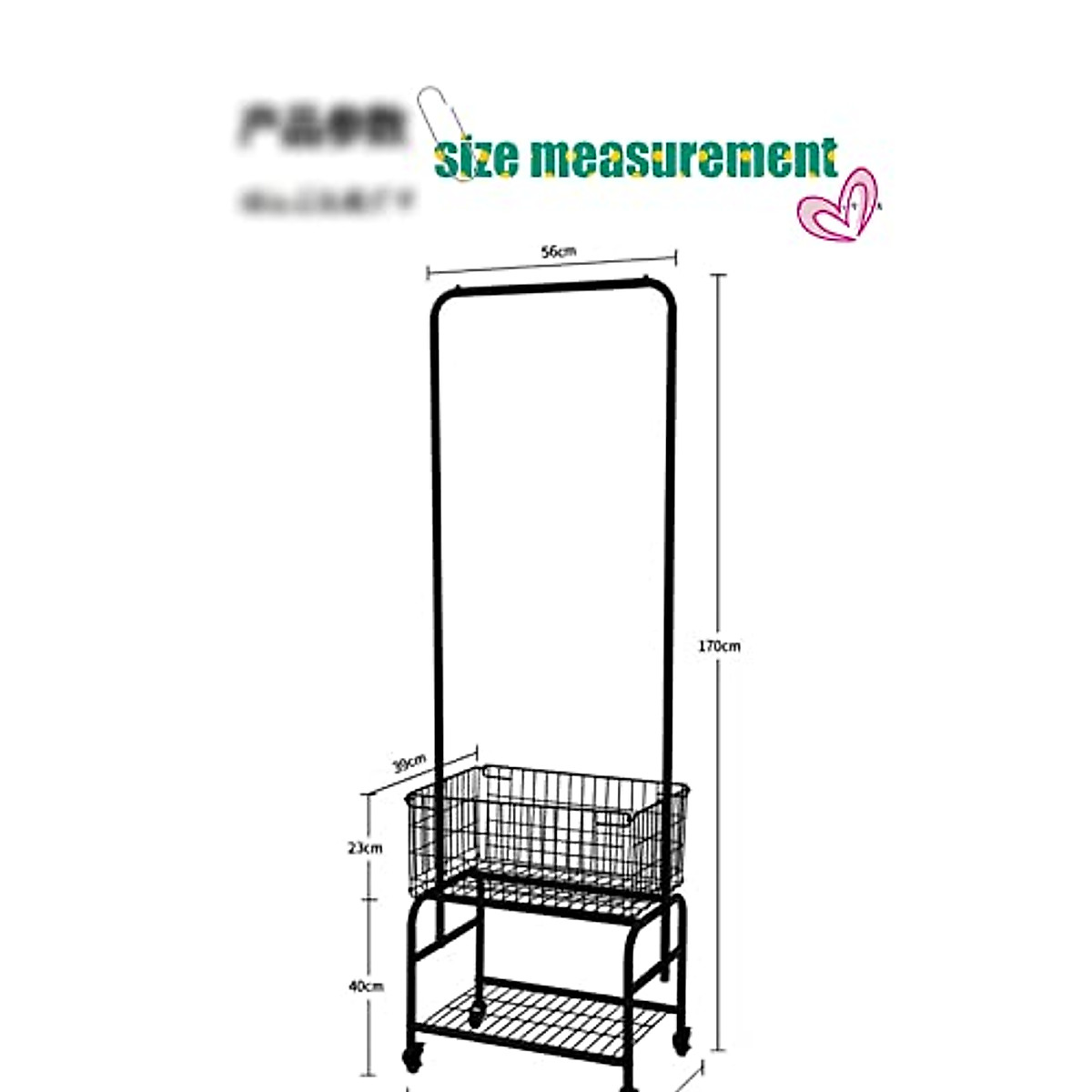 Rolling Laundry Basket with Wheels,Clothing Rack for Garment Hanger,Storage Metal Cart, White Color, Large Capacity Room Organization,Metal Movabel Laudry Basket, (White)