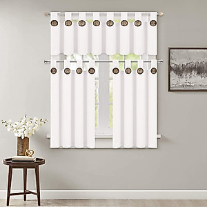 White Kitchen Curtains 36 Inch Cotton Blend Farmhouse Tier Curtains Tab Top Boho Rustic Button Curtains Light Filtering Small Window Curtain for Cafe Bathroom Bedroom Drapes 26''W x 36''L, 2 Panels