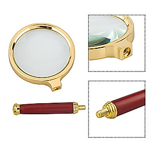 BASUNE 10X Handheld Magnifier, Reading Magnifier Loupe Glasses 10X with Rosewood Handle for Book and Newspaper Reading, Insect and Hobby Observation, Classroom Science (Metal Frame)