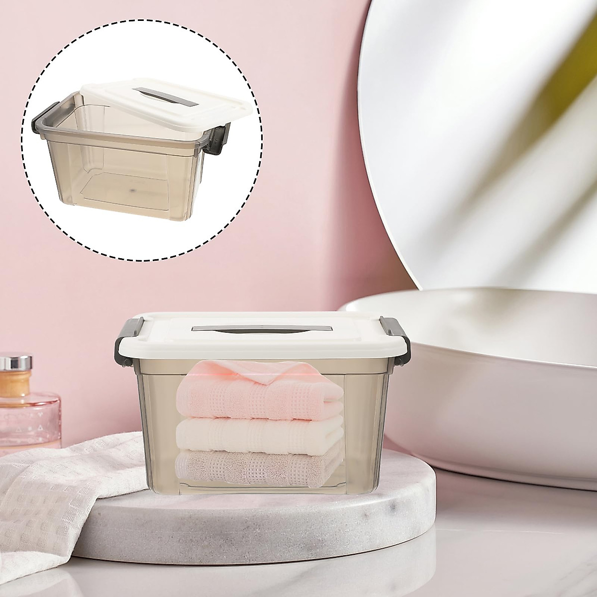 PRETYZOOM Storage Bins with Lids Tote Organizer Makeup Container Sundries Storage Bin Plastic Bins for Storage Clear Storage Case Stackable Tote Container Boxes PP Office Books Plastic Box