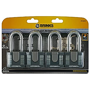 BRINKS - 50mm Commercial Laminated Steel Keyed Padlock with 2” Shackle, 4-Pack - Solid Steel Body with Boron Steel Shackle