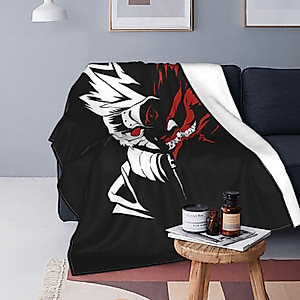 Cool Blanket for Men & Boys,Black Japanese Anime Blanket, Ultra-Soft Cozy Flannel Fleece Throw Blankets,Smooth Warm Fuzzy Plush Character Blankets for Sofa Bed Car,60 * 50in