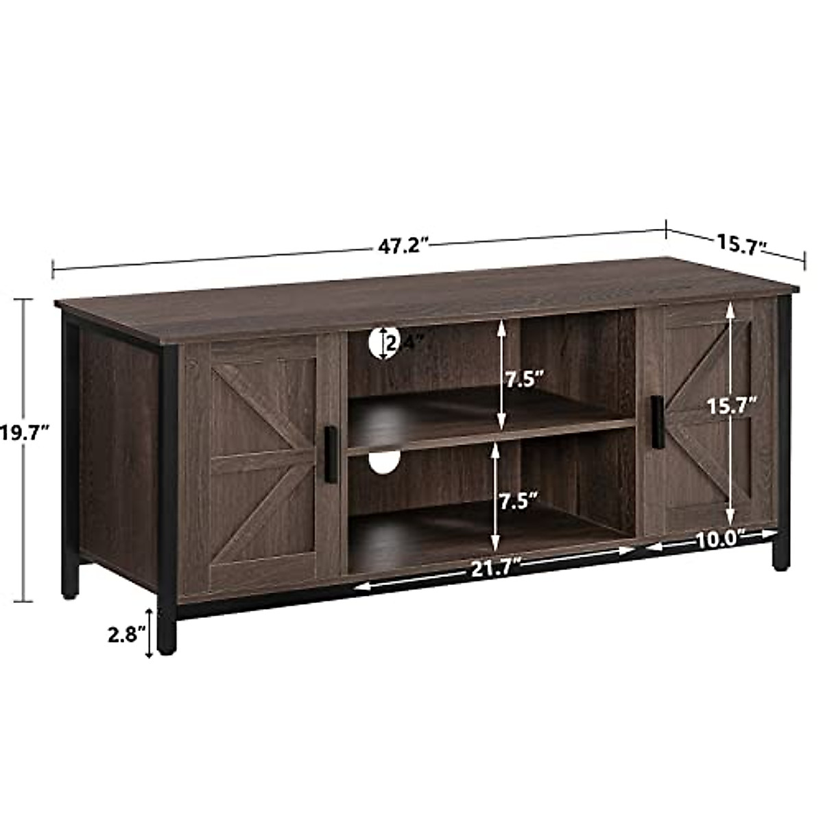 WEENFON Farmhouse TV Stand for 55 Inch TV, TV Console with Storage Barn Doors,Entertainment Center for Living Room, Bedroom, TV Stand with Stable Metal Frame, Dark Brown