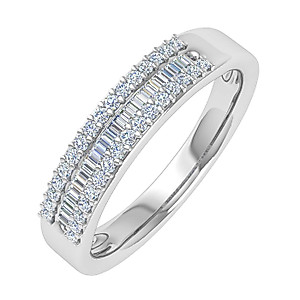 1/4 Carat Baguette and Round Shape Diamond Wedding Band Ring in 10K White Gold (Ring Size 4.75)