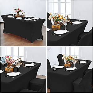CWK 8FT Stretch Spandex Table Cover for Rectangular Fitted Folding Tables, Wrinkle Resistant, Elastic Stretchable Patio Tablecloth Protector for Party, Banquet, Wedding and Events (Black)