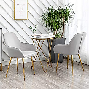 BTEXPERT Modern Golden Leg Dark Mid-Back accent chairs for living room set of two, Gray Velvet Leisure Armchair with Gold Plating Legs upholstered Dining Room Chair