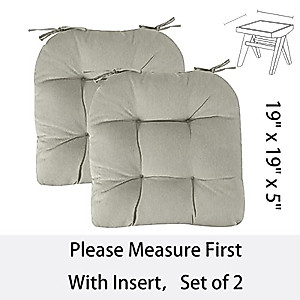 FUNHOME All Weather Patio Furniture Tufted Seat Cushion with Tie,19" x 19",Pack of 2,Waterproof Patio Chair Pads for Garden Patio Outdoor Decor-Light Brown