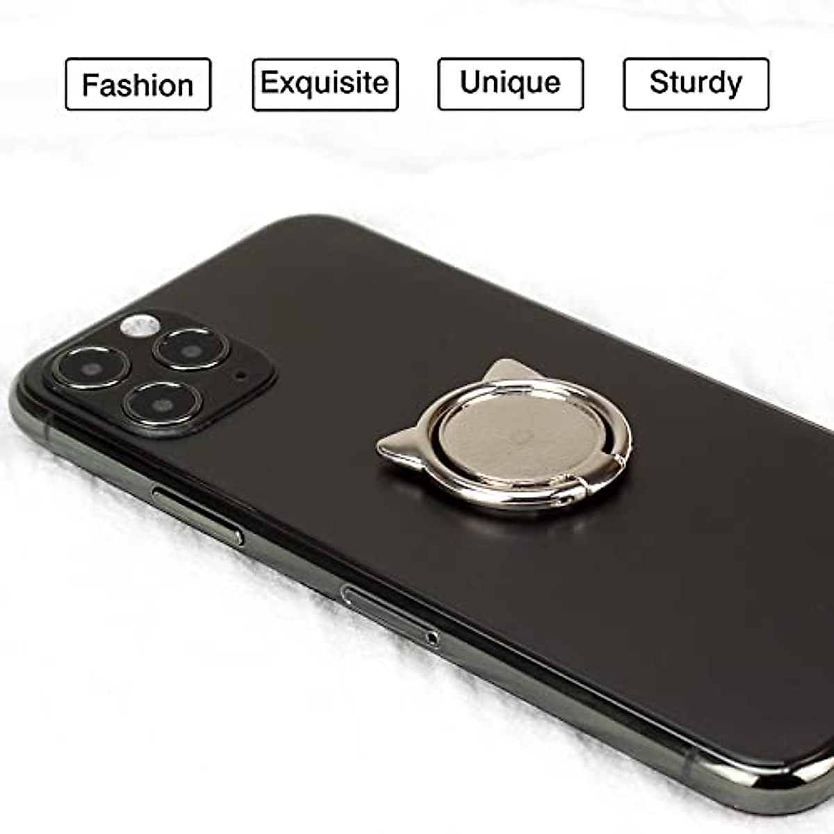 [2 Pack] Cat Ears Glossy FinishCell Phone Ring Holder Stand, 360 Degree Rotation Finger Ring Kickstand with Polished Metal Phone Grip for Magnetic Car Mount, Smartphone Accessories（Silver