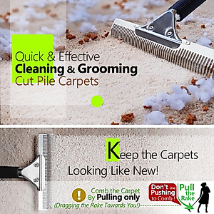 Carpet Rake - Carpet Rake for Pet Hair Removal - Carpet Brush Carpet Broom for Fluffy Rug - Carpet Hair Removal Tool, Pet Hair Carpet Rake, Rug Rake for Carpets for Pet Hair Rake for Carpet Cleaning