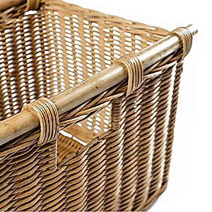 The Basket Lady Tall Narrow Wicker Storage Basket, Medium, 18 in L x 12 in W x 11 in H, Sandstone