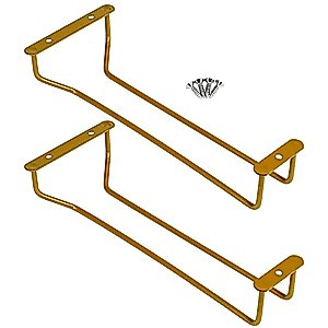 Casaphoria Set of 2-10-Inch Long, Wine Glass Rack, Wire Hanging Rack, Wine Glass Hanging Rack, Wire Wine Glass Hanger Rack, Stemware Rack, Under Cabinet, Brass Finish
