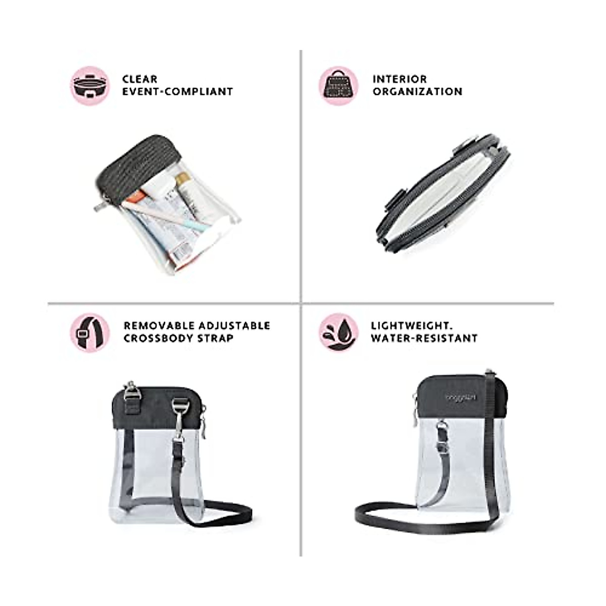 Baggallini womens Stadium Clear Bryant crossbody, Black, One Size US