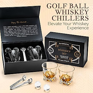 Aridon - Whiskey Set, 2-Piece Whiskey Glasses Set with 4 Whiskey Balls, Premium Twisted Whiskey Glass with Stones, Whiskey Stones Large Size, 1.57” Crystal-Clear Glass Whiskey Sphere Stone