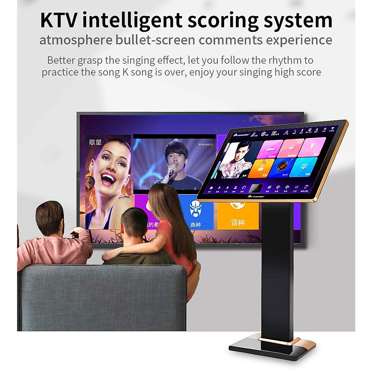 音王 inandon-KV-V5 Plus Karaoke Player, with Wireless Mic, 21.5 inch Touch Screen 8TB HDD, Home Entertainment Online Movie Intelligent Song-selection Free Cloud Download, KV-V5 Pro KTV Machine