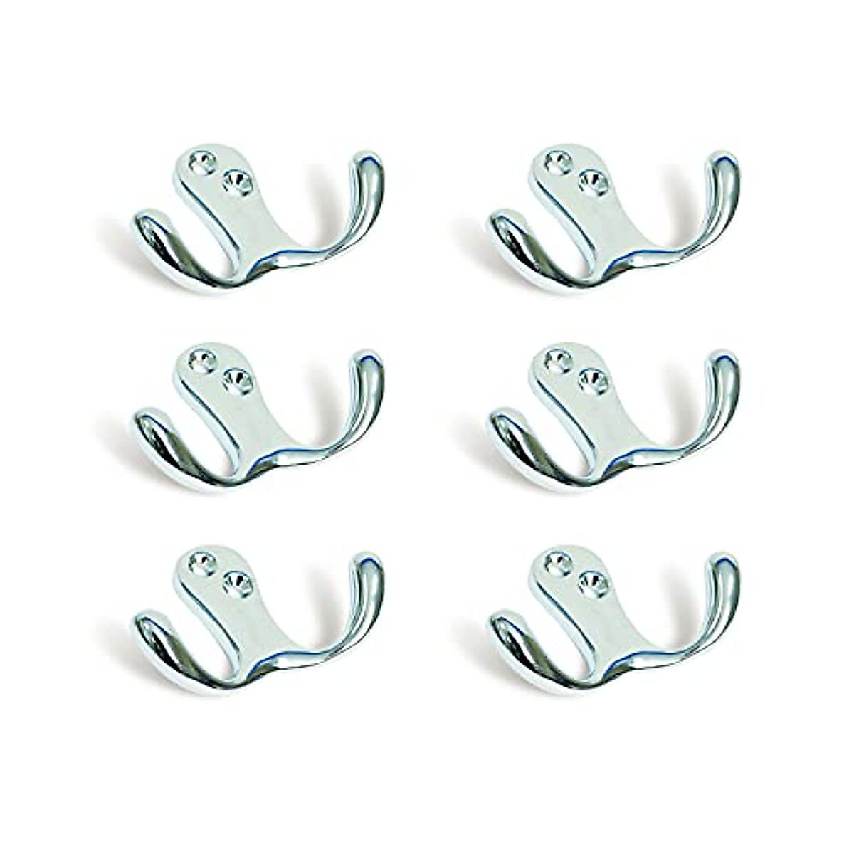 6 Pack Double Prong Coat Hooks Wall Mounted,Hooks for Hanging Coats,Towel Hooks for Pool Area,Wall Hooks for Coat, Bag, Towel, Key, Cap, Cup, Hat
