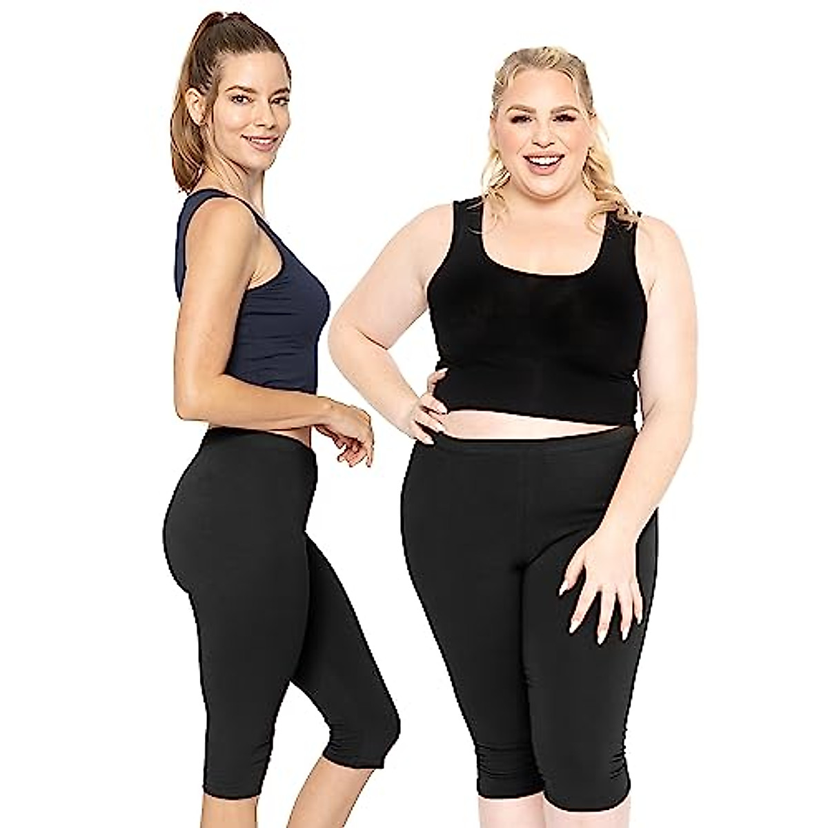 STRETCH IS COMFORT Women's Knee Length Leggings Black Large