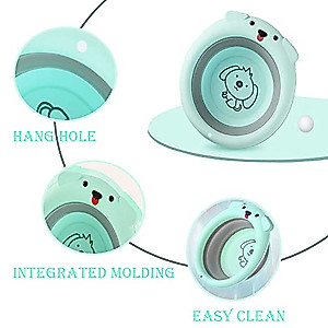 OLT-EU Kids Collapsible Wash Basin - Portable Plastic Basin, Foldable Baby Wash Basin, Multi-Purpose Lightweight Folding for Home Kitchen Outdoor Travel Camping (Green)