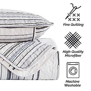 Southshore Fine Living, Inc. Oversized King Quilt Set, Striped Beige Lightweight Bedspread, 3-Piece Coastal Bedding Set, Soft Microfiber Fabric, California King Quilt Sets Oversized, Grey Stripes